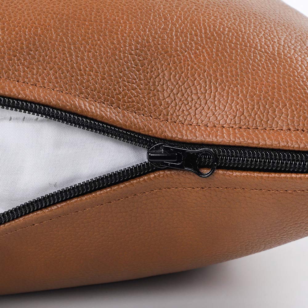 CDWERD Faux Leather Throw Pillow Covers, 18 x 18 Inches Set of 2 Modern Brown Outdoor Cushion Covers Decorative Pillowcases for Couch Bed Sofa
