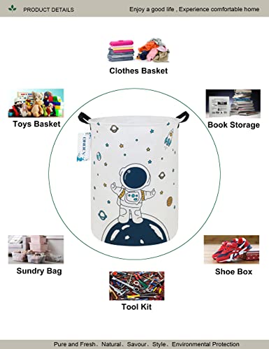 ONOEV Round Fabric Storage Bin,Decorative Basket,Organizer Basket with Handles,for Clothes Storage,books and sundries (Star astronaut), 19.7inch(H) x 15.7inch(D)