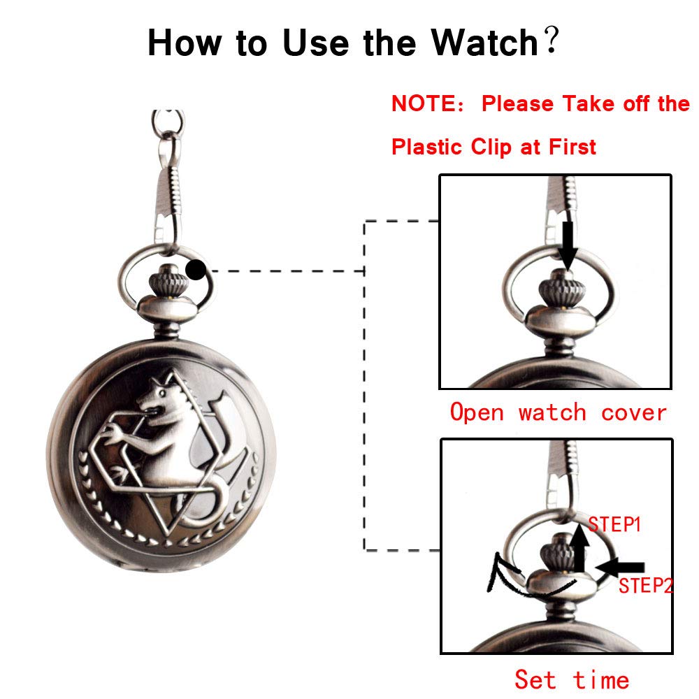 BOSHIYA Fullmetal Alchemist Pocket Watch with Chain Vintage Quartz Pocket Watch for Cosplay Accessories Anime Merch