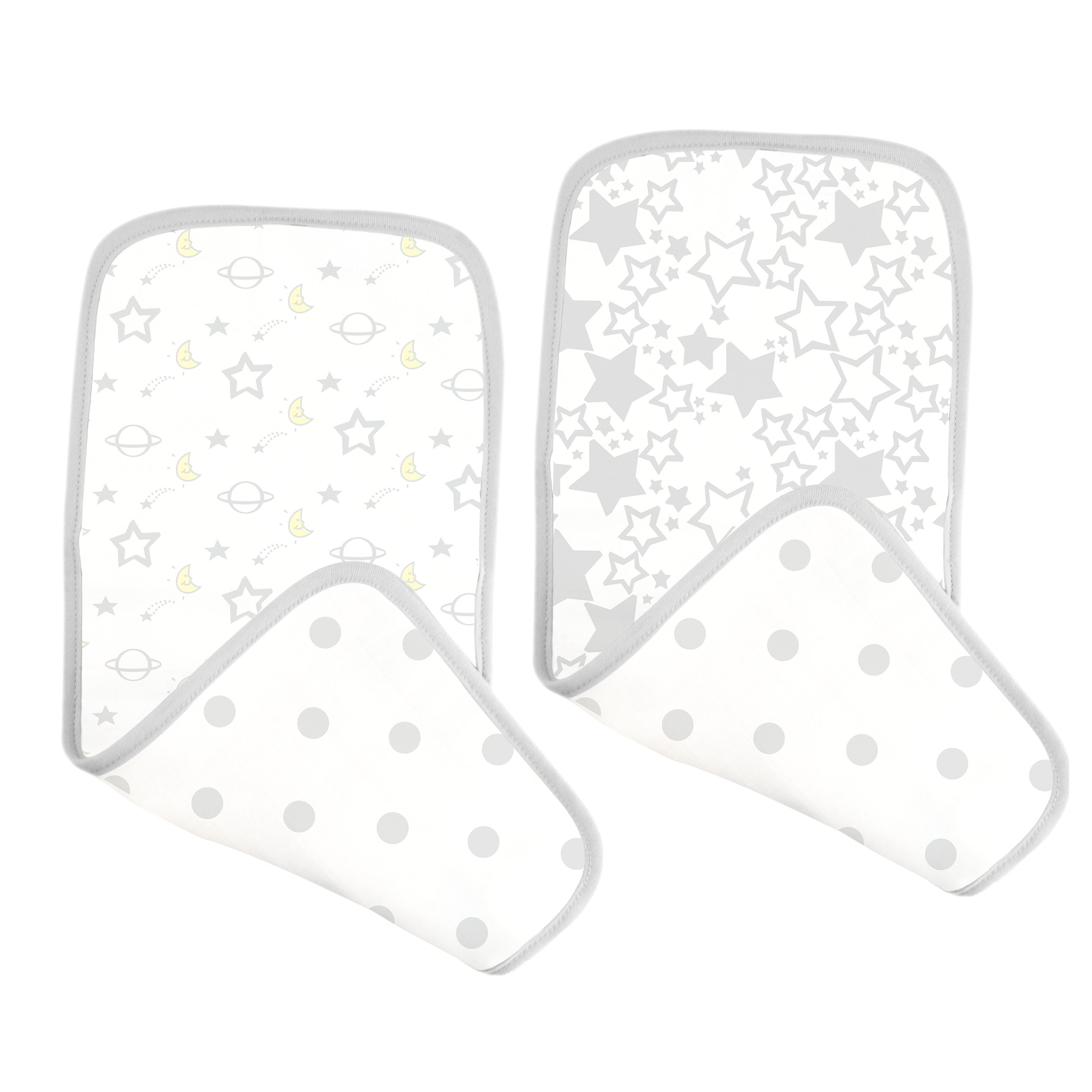 SwaddleDesigns Cotton Muslin Baby Burpies, Set of 2 Cotton Burp Cloths, Sterling Goodnight Starshine