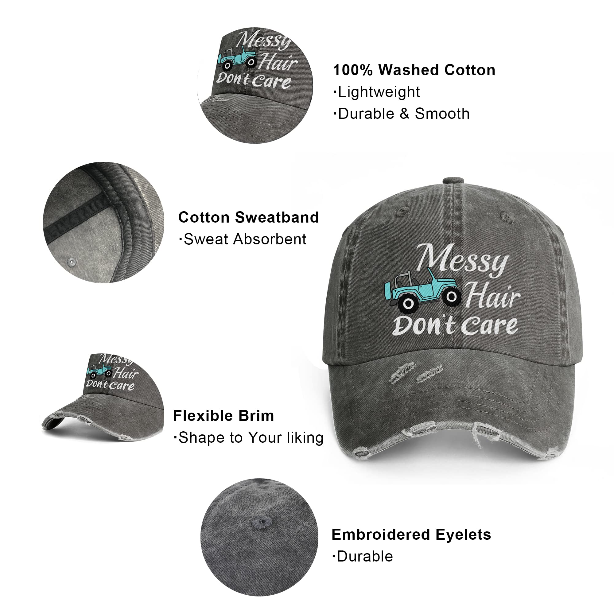 Birsppy ATAZUA Iwtazvu Messy Hair Don't Care Hat for Women - Distressed Low Profile Unstructured Baseball Cap Dad Hat