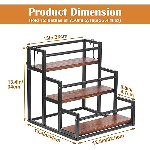 EAOAK Coffee Syrup Rack Organizer Syrup Bottle Holder Stand for Coffee Bar 3-Tier 12 Bottles Storage Shelves for Syrup, Wine, Dressing for Kitchen Coffee Station