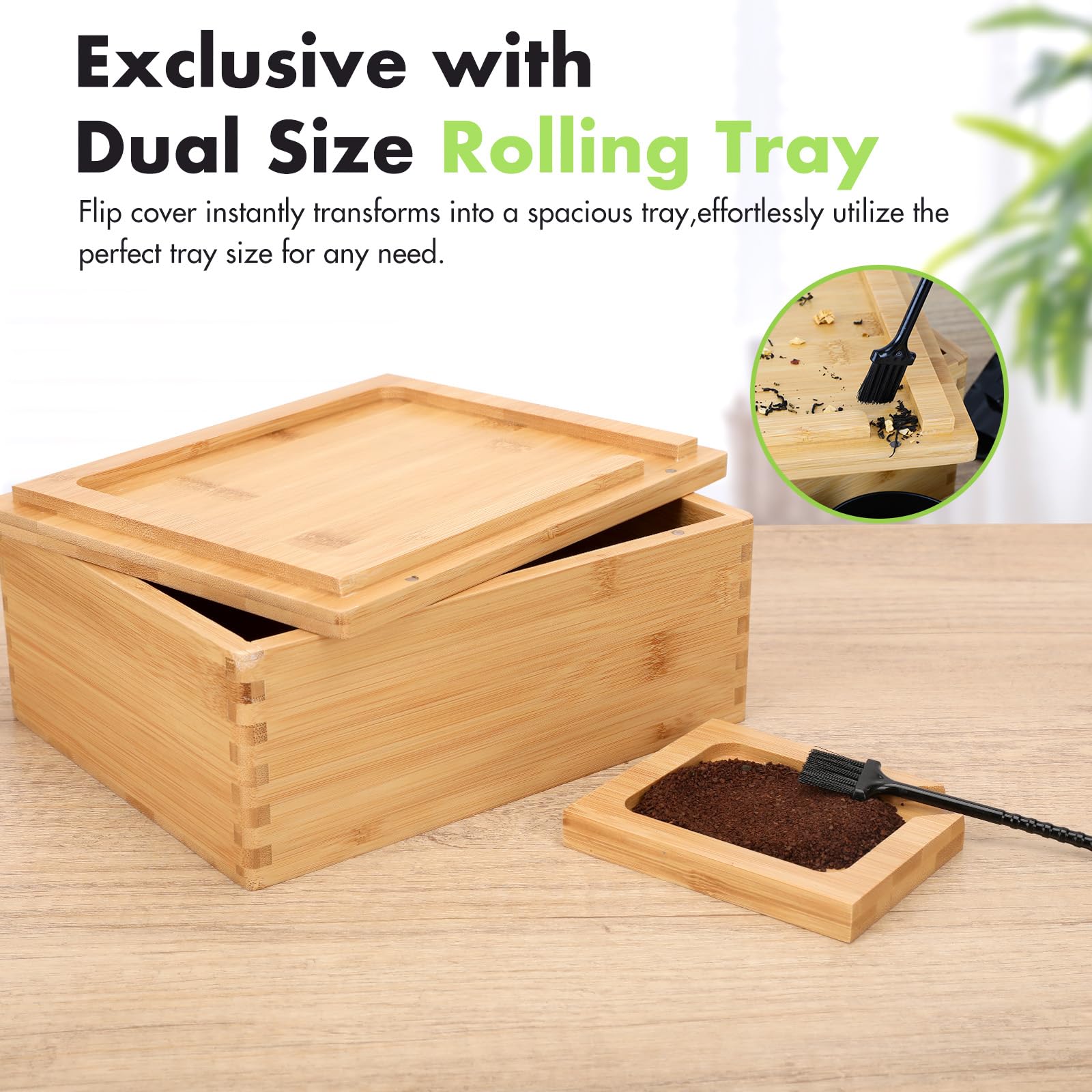 Donghome Bamboo Tray Set Handmade Storage Box with Megnetic Lid,Wooden Decorative Box