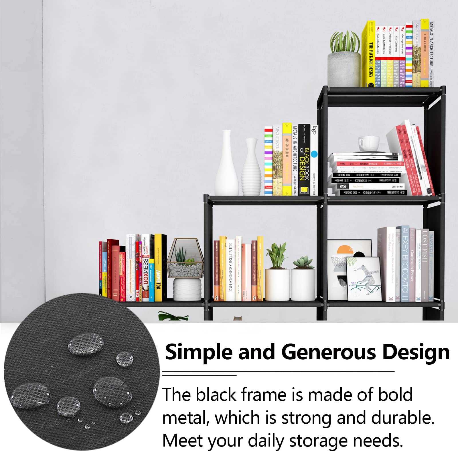 YIZAIJIA Bookcases Cube Storage 6-Cube Closet Organizer Storage Shelves Cubes Organizer DIY Plastic Closet Cabinet Modular Book Shelf Organizing Storage Shelving for Bedroom Living Room (Small, Black)