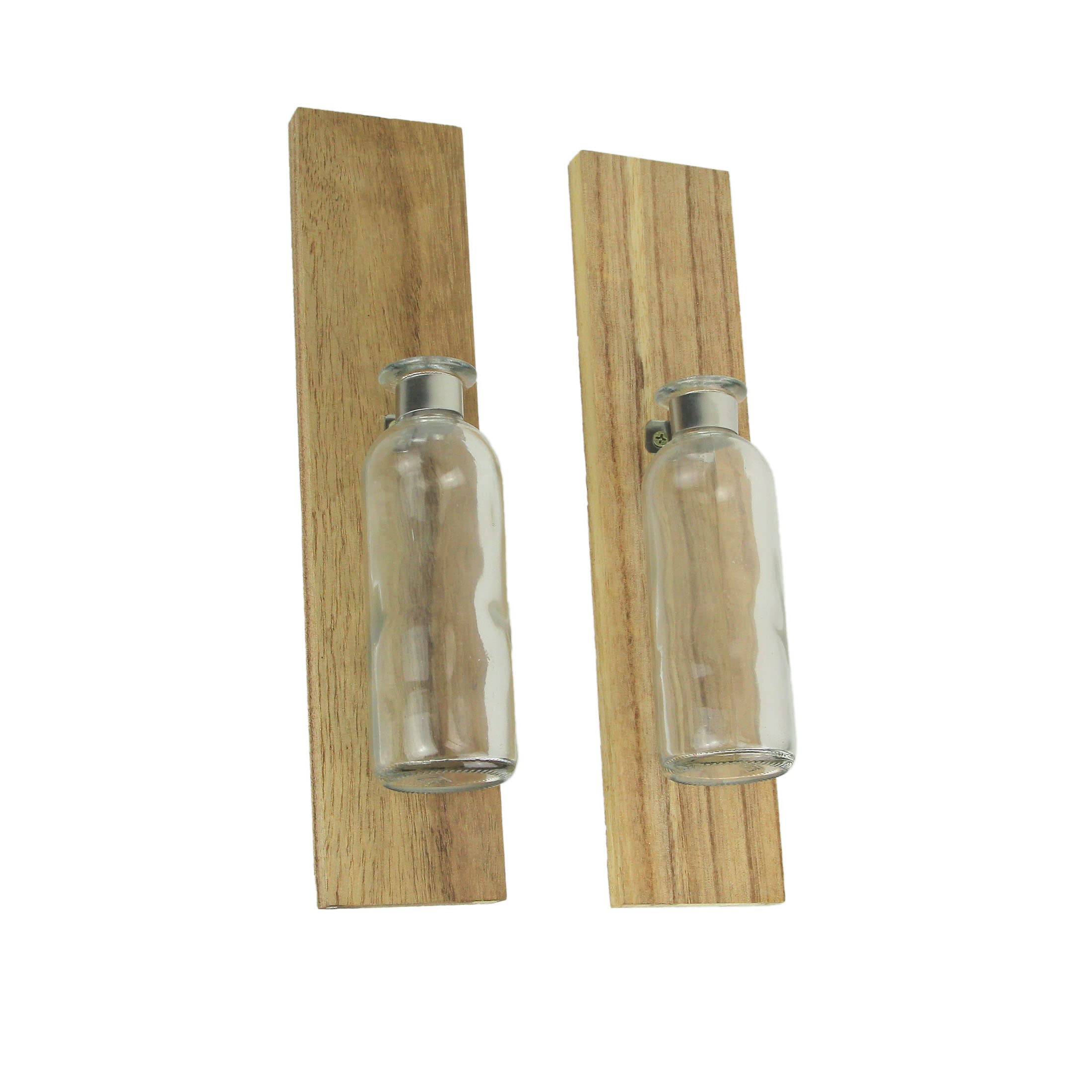 Set of 2 Primitive Farmhouse Wall Mounted Bud Vase Flower Sconces, Brown, One Size