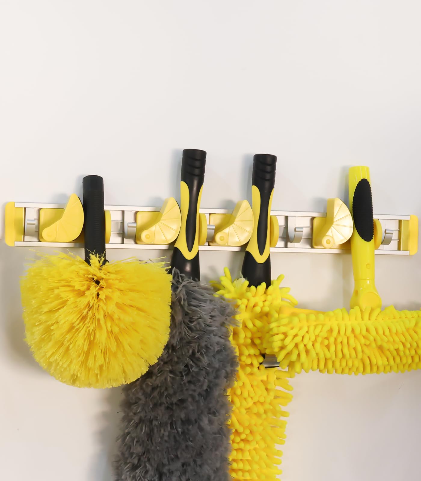 Opow Good Grip Wall-Mounted Mop and Broom Holder Storage Organizer Cleaning Tools Hanger for Kitchen Garden Laundry Room and Garage (4 slots, 5 hooks)