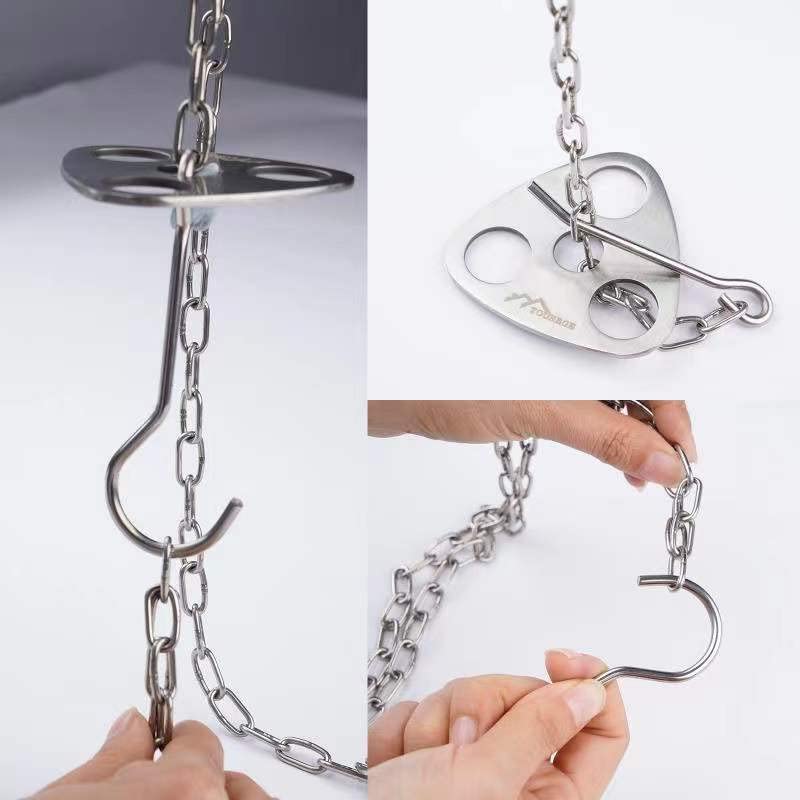 Camping Tripod Board, YOUEBGE Outdoor Cooking Tripod, Turn Branches into Campfire Tripod, Portable Camping Gadget with Adjustable Chain for Picnic Hanging Pot Cookware Accessory with Storage Bag