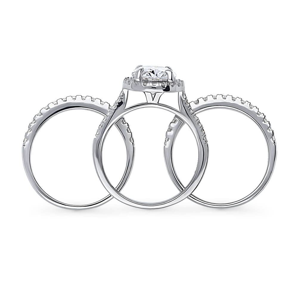 BERRICLE Sterling Silver Halo Wedding Engagement Rings Oval Cut Cubic Zirconia CZ Ring Set for Women, Rhodium Plated Size 7.5