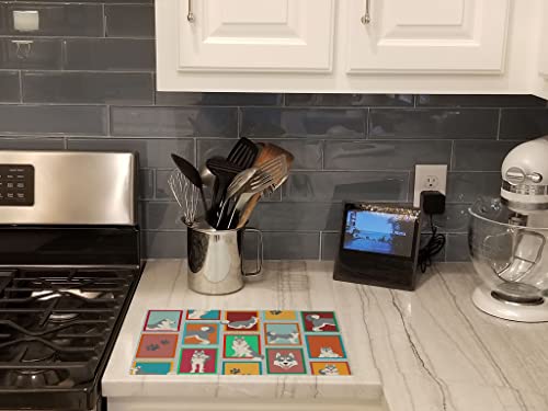 Caroline's Treasures MLM1159LCB Lots of Grey Siberian Husky Glass Cutting Board Large Decorative Tempered Glass Kitchen Cutting and Serving Board Large Size Chopping Board