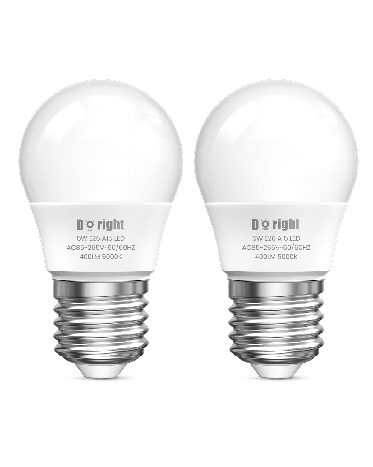 DoRight E26 Refrigerator LED Light Bulb, 5W A15 5000K Daylight White Fridge Waterproof Bulbs, 5W 400LM 40W Equivalent Freezer Bulb, 120V E26 Standard Base Light Bulbs for Home, Non-Dimmable, Pack of 2