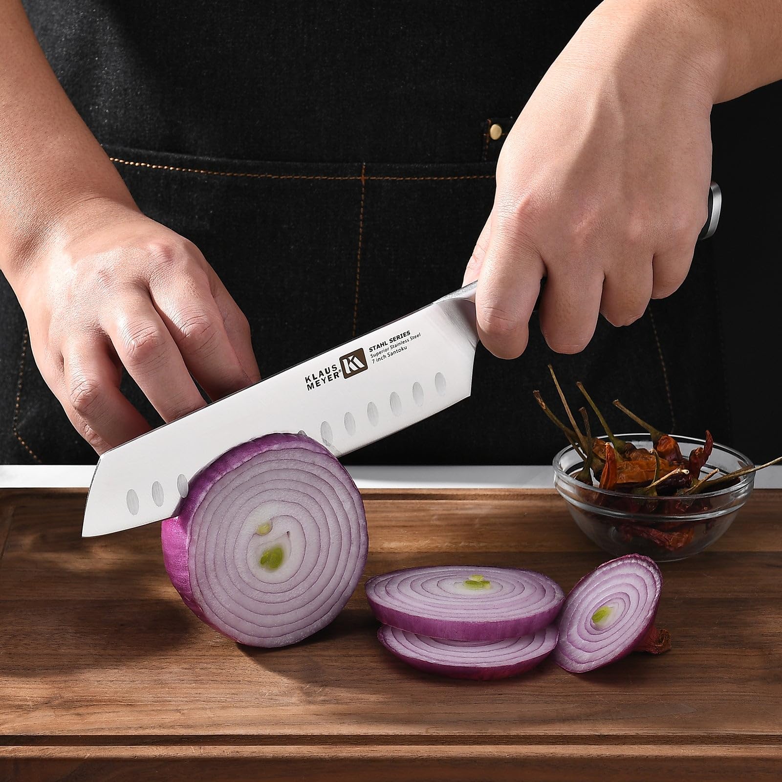 Klaus Meyer Stahl High Carbon Exclusive German Steel 7 inch Santoku Knife (Black)