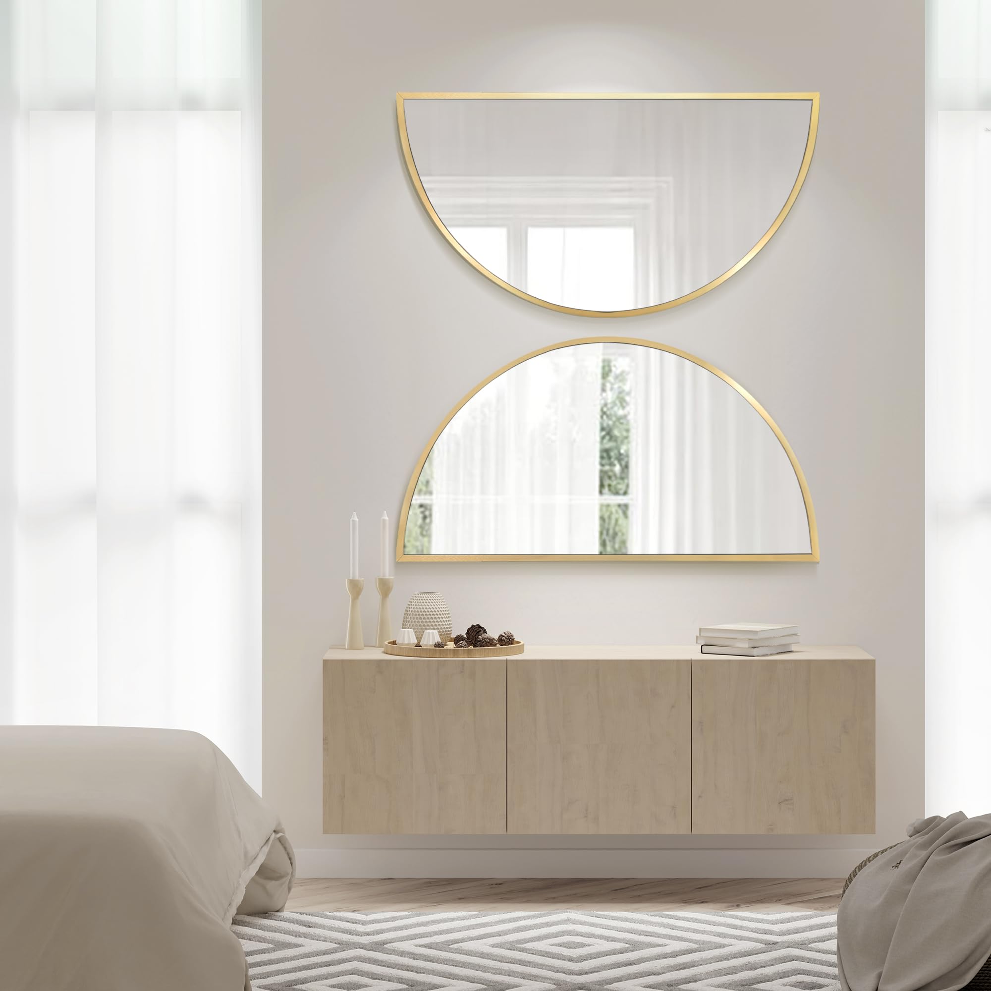 Dorlicecass Wall Mirror- Gold Bathroom Mirror Metal Frame Half Circle Mirror DIY for Bathroom, Bedroom, Living Room, Cloakroom, Entryway