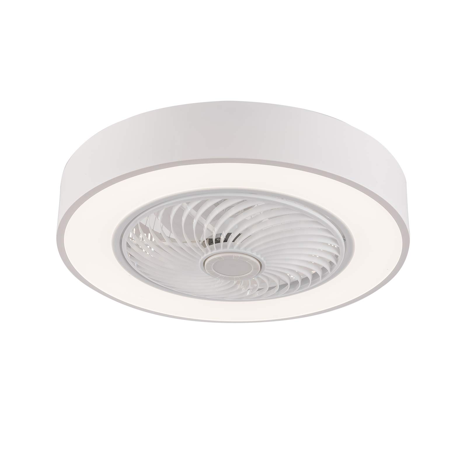Ceiling Fan with Light Kit,22 Inch Modern LED Remote Control Semi Flush Mount Fandelier with Invisible Acrylic Blades,3 Colors 3 Speeds Changing,Enclosed Low Profile Fan (White)