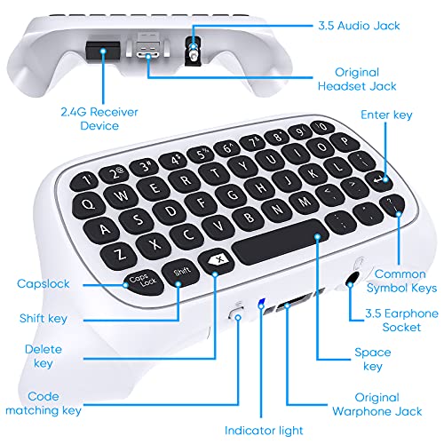 FYOUNG Controller Keyboard for Xbox Series X/Series S/One/S/Controller Gamepad, 2.4Ghz Mini QWERTY Controller Keyboard Gaming Chatpad with Audio/Headset Jack for Xbox Series X/S Controller