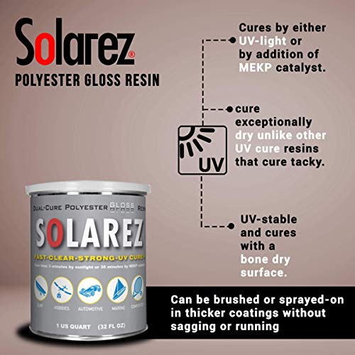 SOLAREZ UV Cure Polyester Gloss Resin (4 oz), Original Formula for Custom Woodworking or Sanding, Pool Cues, Guitar Making, Counter Tops, Bar Tops, Wood Tables ~ Made in the USA