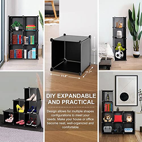 ZENY Cube Storage Organizer, 16-Cube Closet Organizer Storage Shelves, Modular Bookcase, DIY Plastic Modular Closet Cabinet, Book Shelf for Bedroom Living Room Office, Black