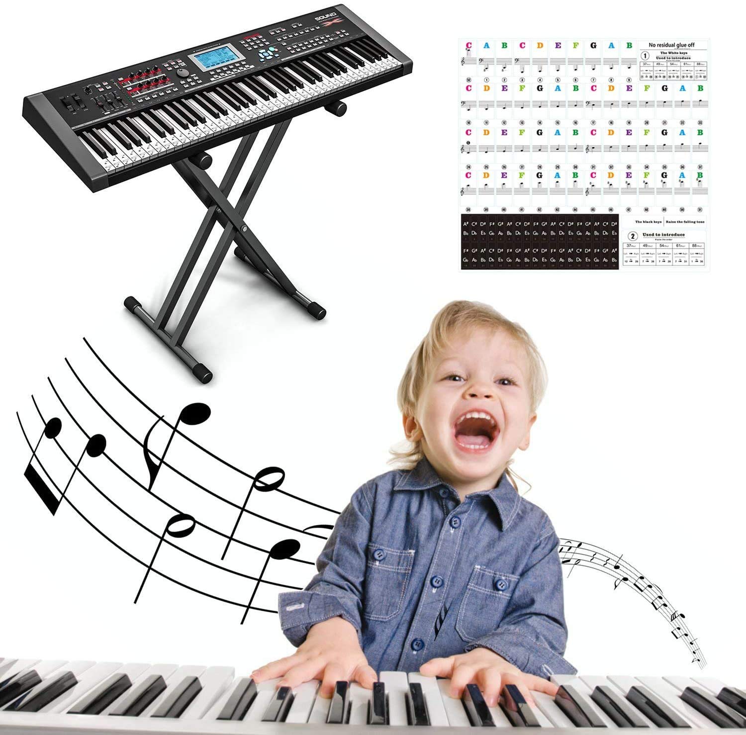 MUYOS Piano Keyboard Stickers for 88/61/ 54/49 Key,Colorful Transparent Removable for Kids Beginners (Mix Color)