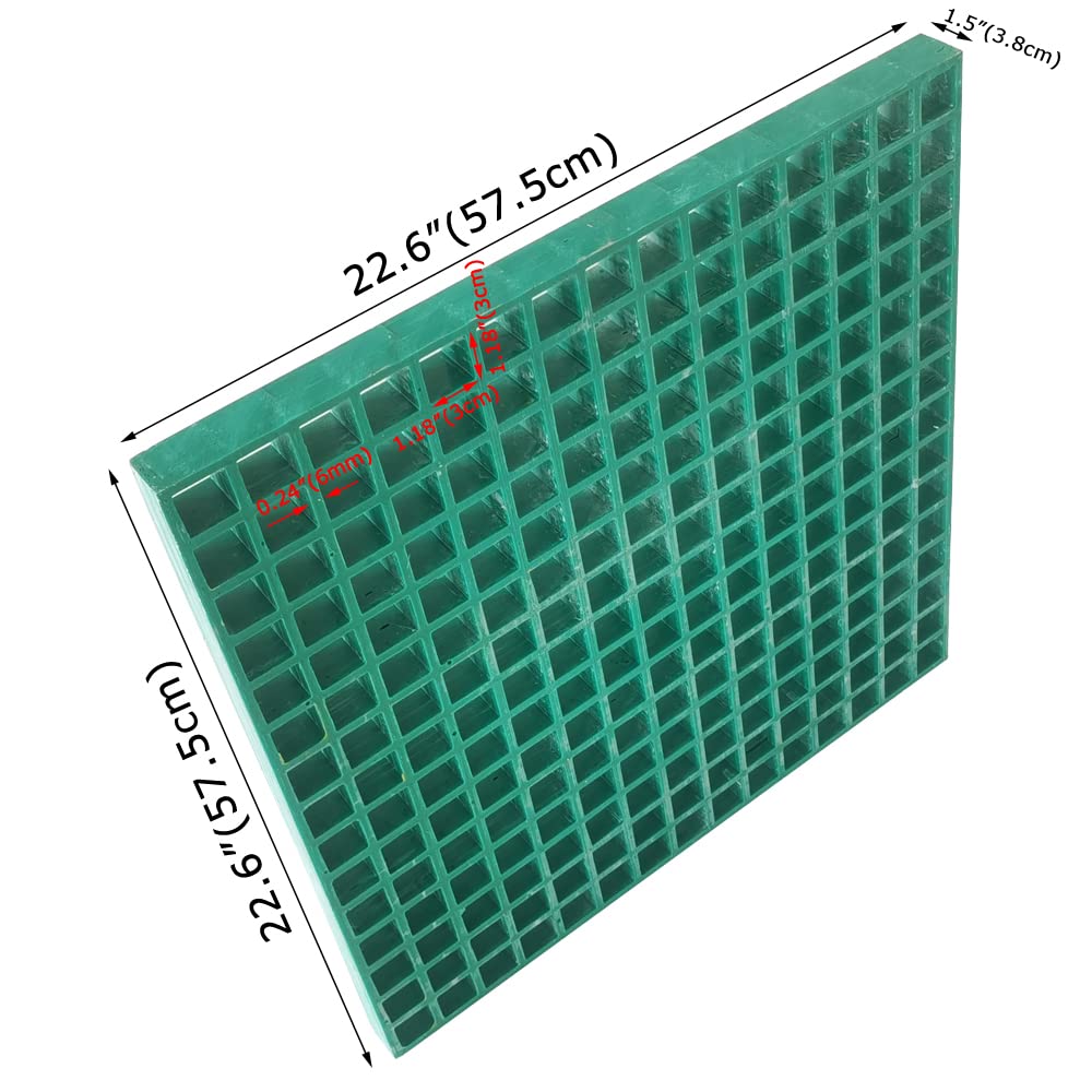 HayWHNKN Fiberglass Grille FRP Grating Mesh Floor Grating 1.9ftx1.9ft Pit Grating 1.5mm Thickness for Car Washing, Outdoor