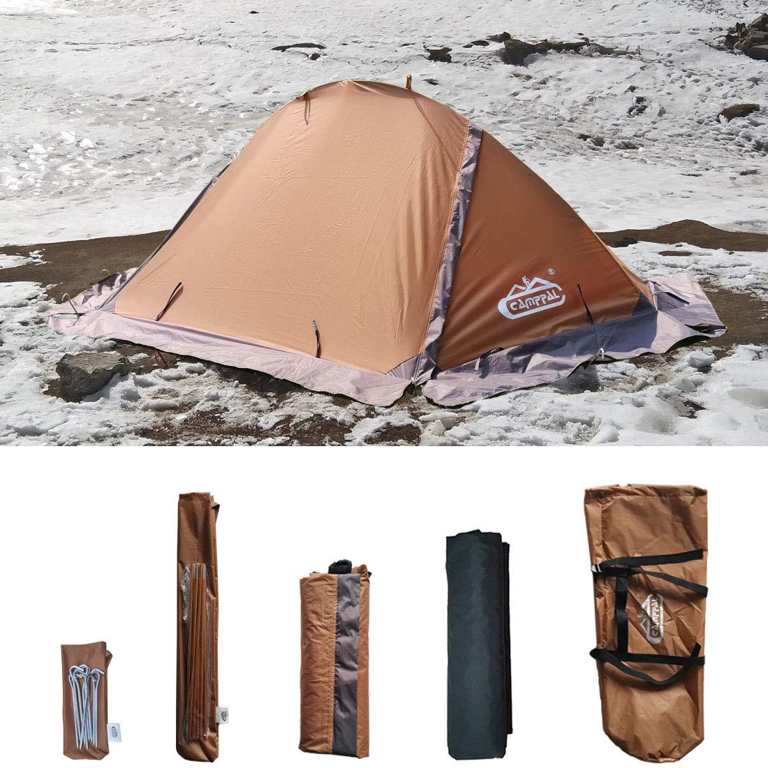 camppal 1 Person Tent Backpacking Camping Hiking Mountain Hunting Tent Lightweight and Waterproof for 4 Season Extreme Space Saving Single Bracket (Khaki-with skirt)