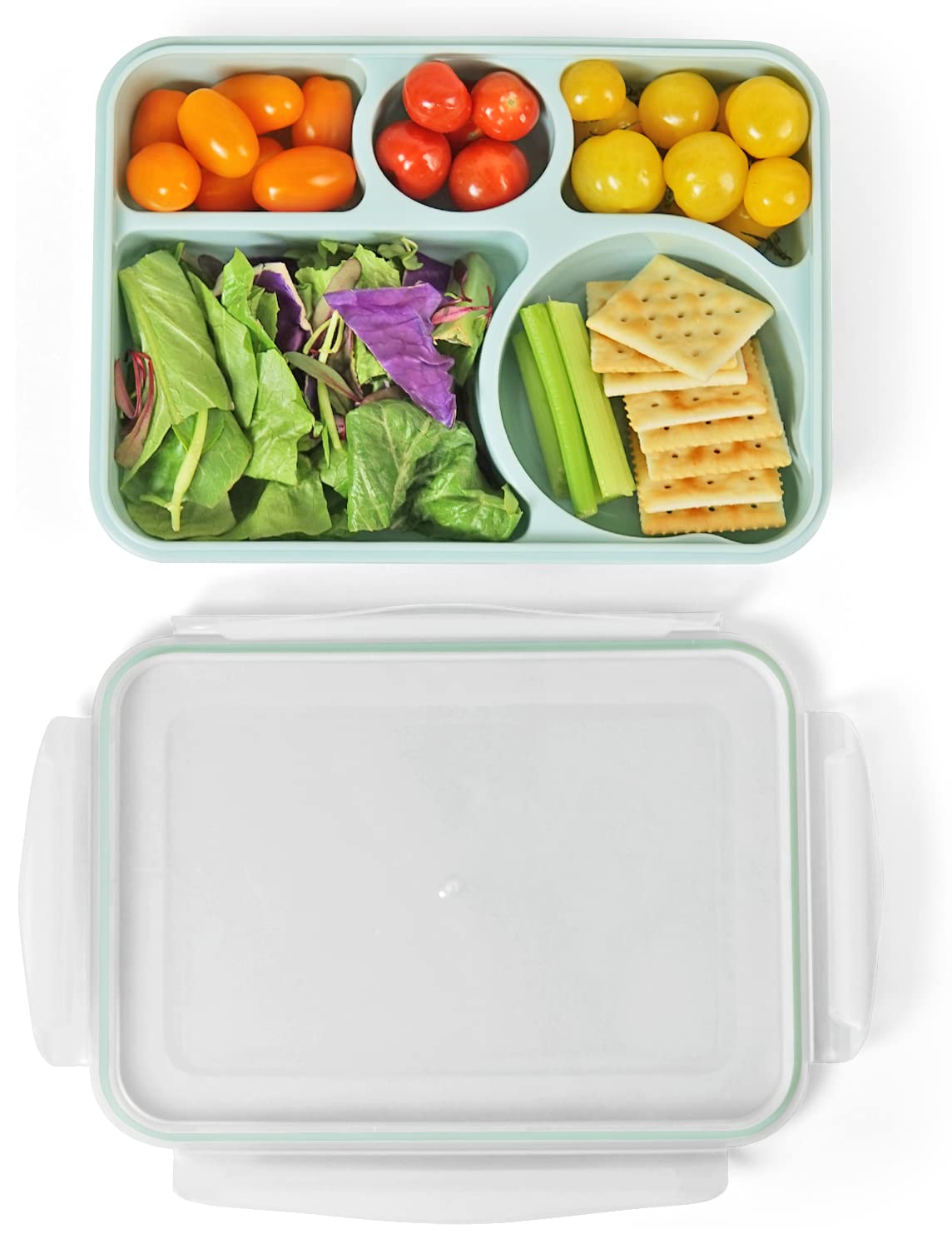 carrotez Portion Control Plate, Microwave Food Storage Tray, 5 Compartment Divided Plate with Lid, Top Rack Dishwasher Safe, BPA Free