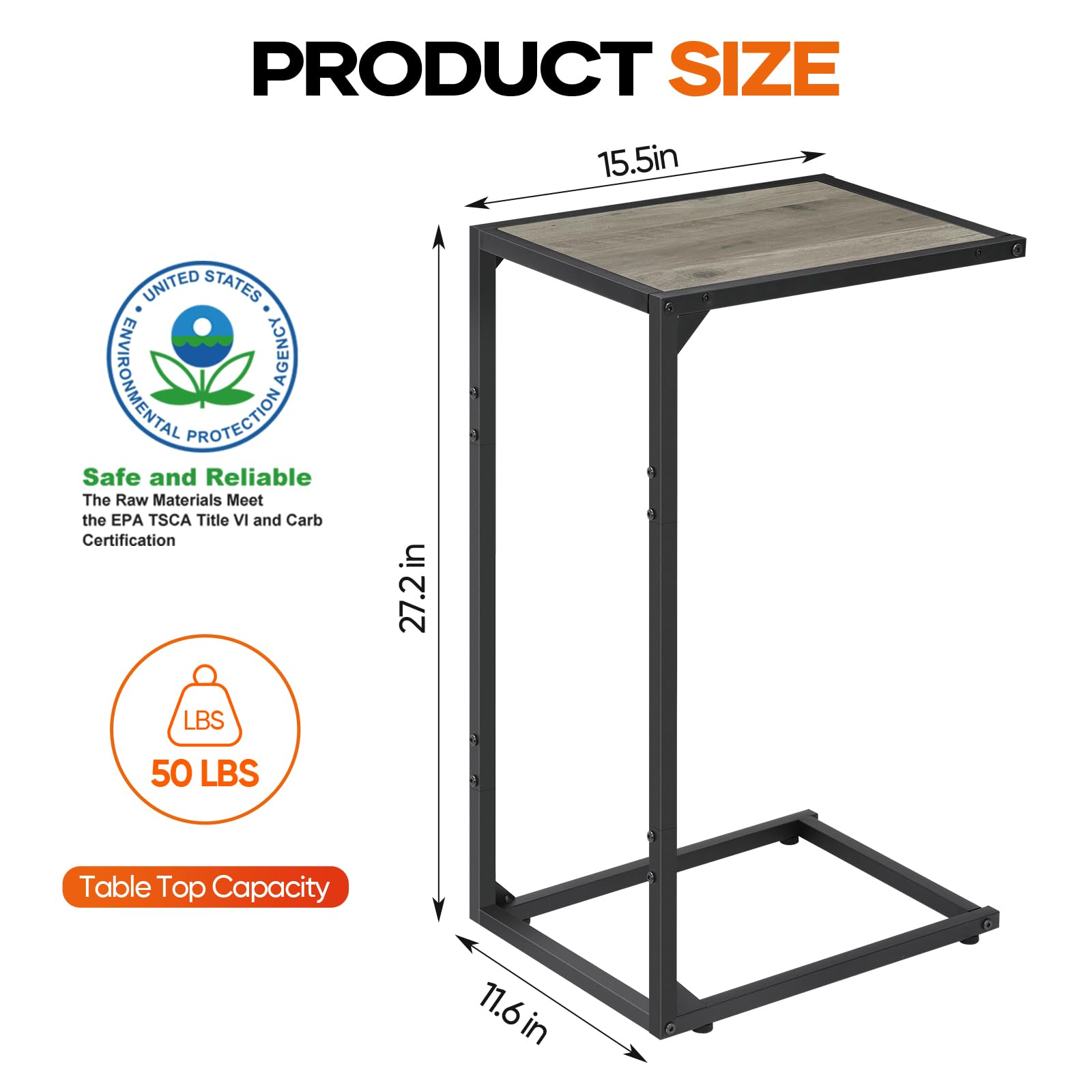 FAGIGY Side Table/C Shaped End Table for Couch & Bed, End Tables Living Room Tables Sofa Tables for Living Room, TV Tray for Eating on Couch, Small End Tables for Small Spaces, Easy Assembly, Oak