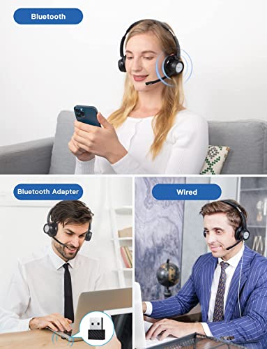 New bee Wireless Headset with Microphone Noise Cancelling Bluetooth Headset with 20hrs Talk time & Mute Button for Work/PC/Office/Zoom/Skype (Include USB Dongle)