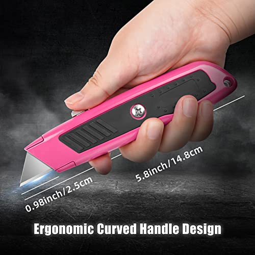 DIYSELF 2 Pack Box Cutter Retractable Heavy Duty Utility Knife, Ergonomic Razor Knife for Warehouse, Office, Exacto Knife Box Opener for Package, Cardboard (Pink)