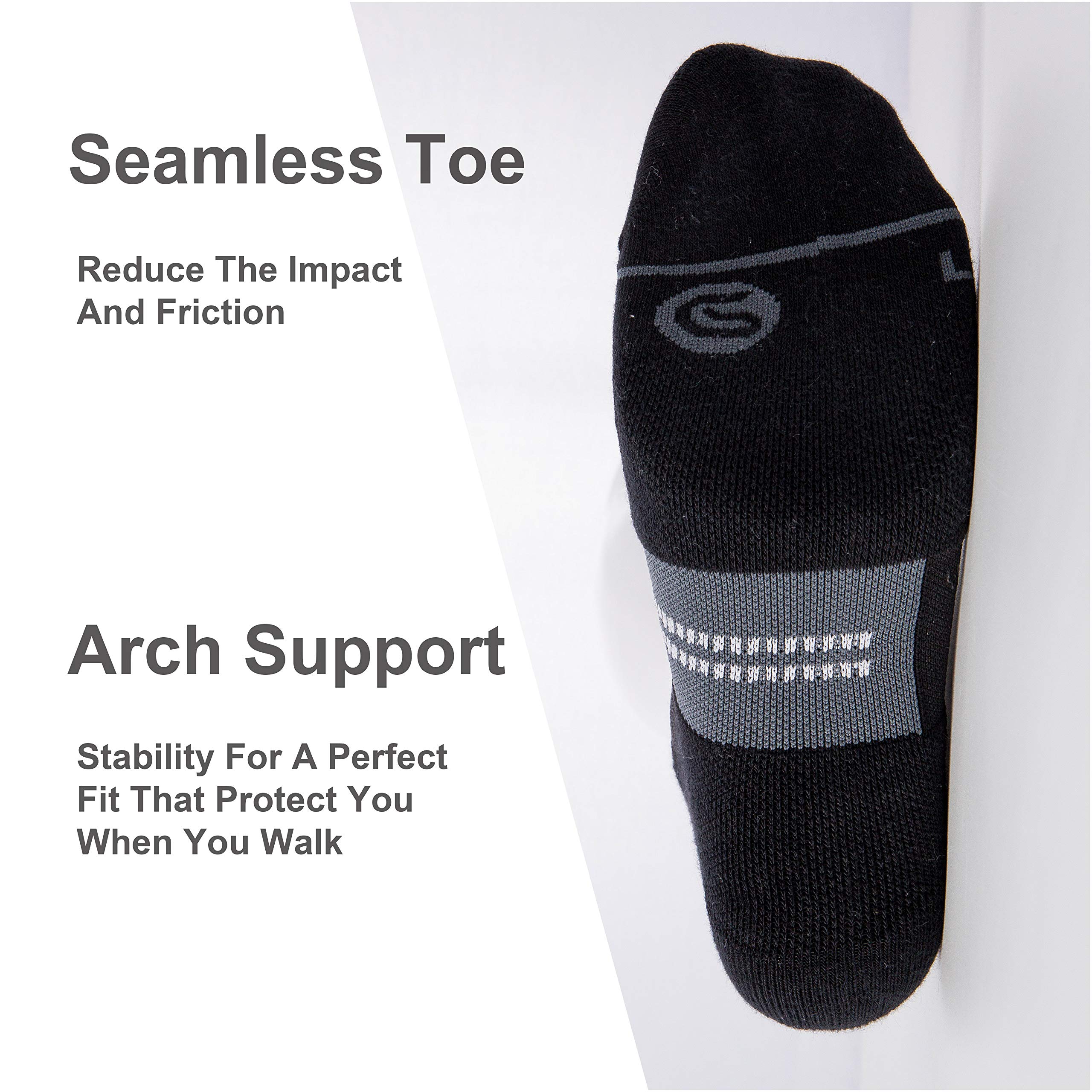 CelerSport 6 Pack Men's Running Ankle Socks with Cushion, Low Cut Athletic Tab Socks Gifts for Men, Black + Grey, Large