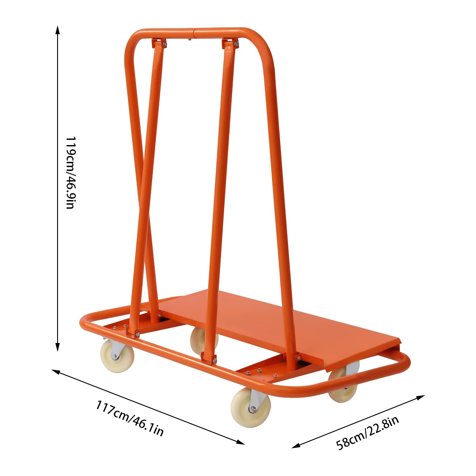 Drywall Sheet Cart, Heavy Duty Panel Dolly Cart with 4 Swivel Wheels, Handling Wall Panel, Sheetrock Sheet Panel Service Cart, Wood Panel, Rolling Dolly for Garage, Home, Warehouse (Orange, 3000 lbs)