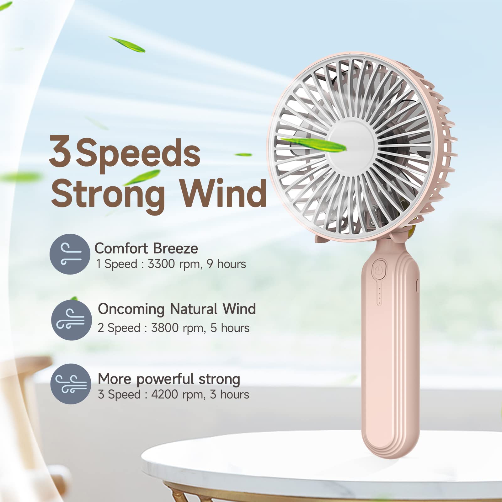 WIXAS Handheld Fan, Mini Portable Foldable Fan, Pocket Battery Rechargeable Hand Fan, for Travelling and Eyelash Fan 2000Ah(Pink)