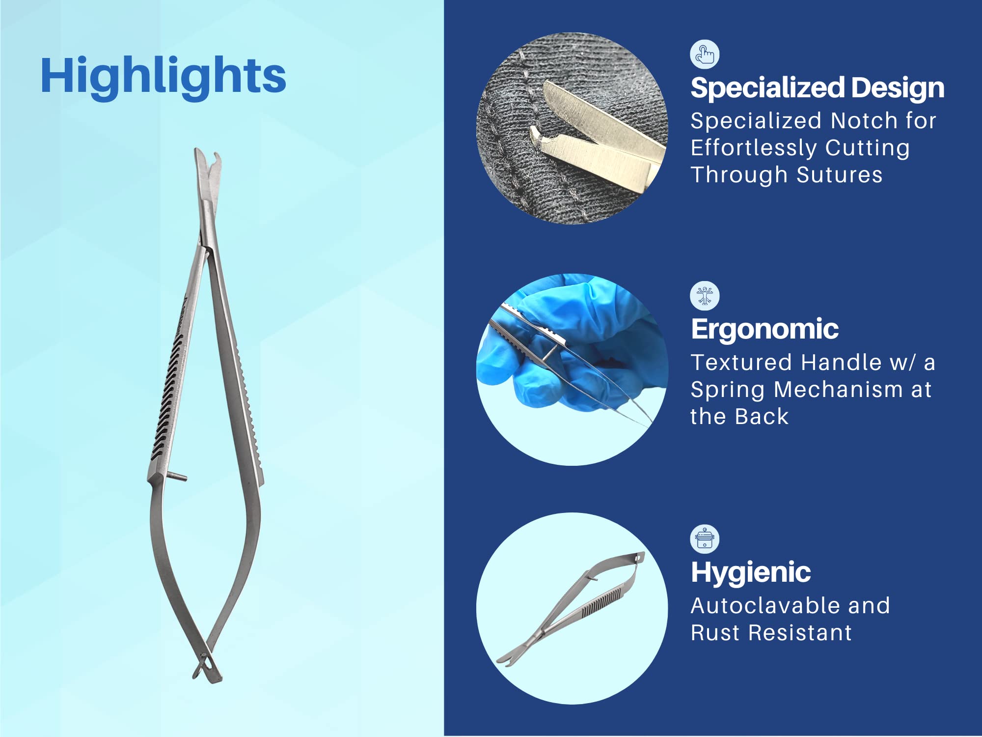 Spring Action Micro Snip Stitch Removing Castroviejo Scissors 5.5 Inches for Fine Stitch Removal, Embroidery, and Micro Surgical Sutures by Artman Instruments