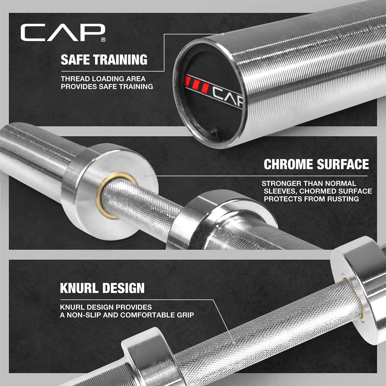 Cap 2" Solid Olympic Dumbbell Handle, No Collars, Chrome