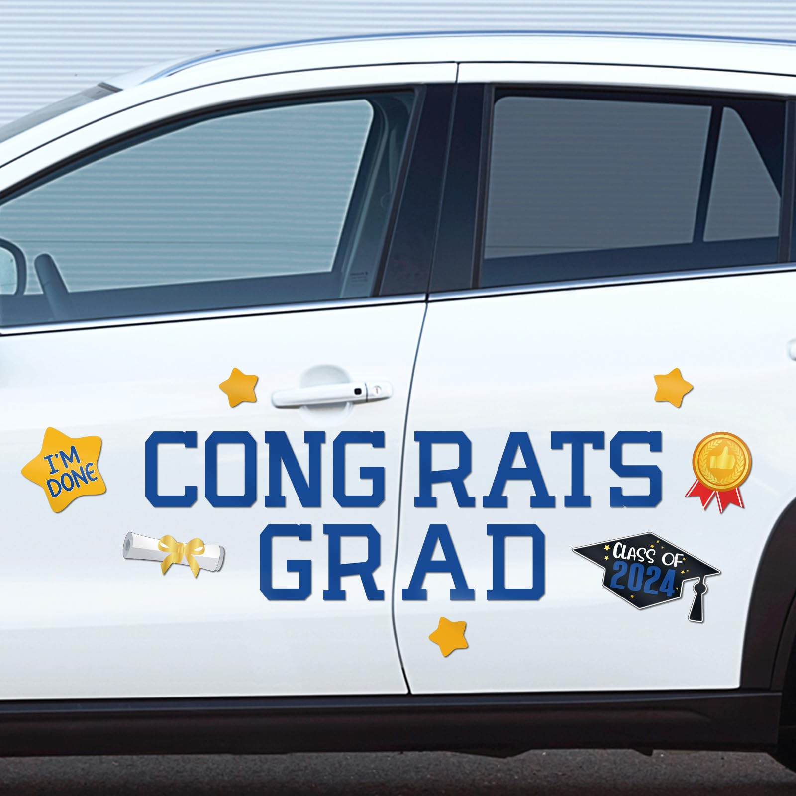 Congrats Grad Car Magnets Graduation Magnetic Car Decorations Class of 2024 Car Parade Decor Signs Car Magnet Decal Stickers Graduation Party Decor Blue