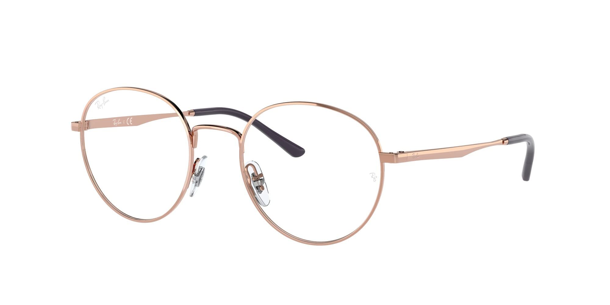 Ray-Ban RX3681V Round Prescription Eyewear Frames, Rose Gold/Demo Lens, 48 mm