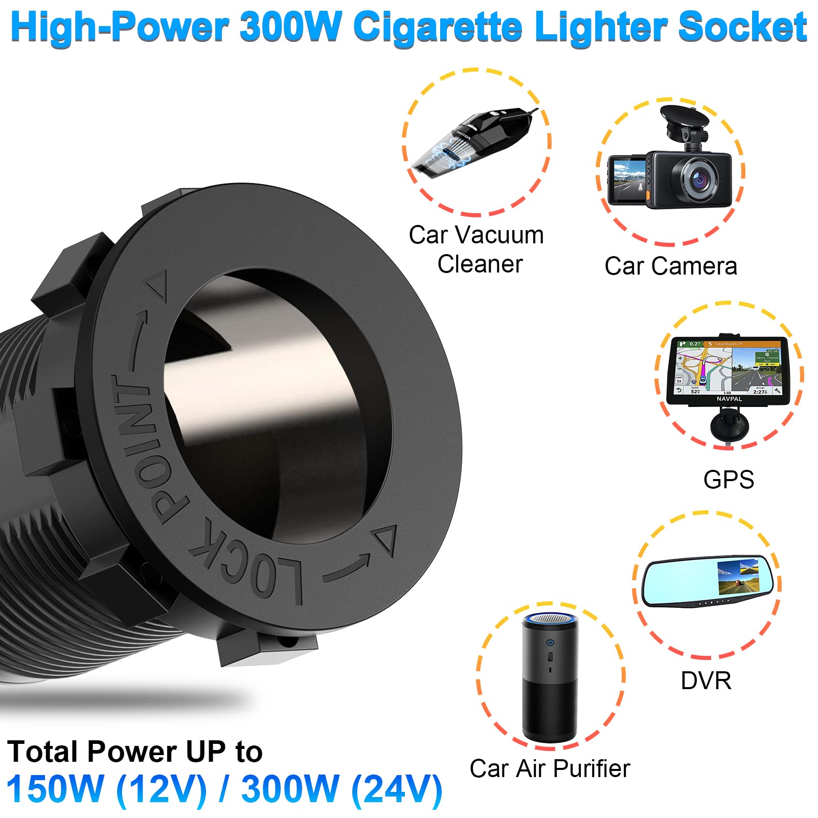 Cigarette Lighter Socket 12V Power Outlet, Qidoe Aluminum 40W Dual QC3.0 USB Charger Socket with LED Voltmeter Switch,150W DC Lighter Socket Waterproof 12V Plug Panel for Car Boat RV Marine Golf Cart