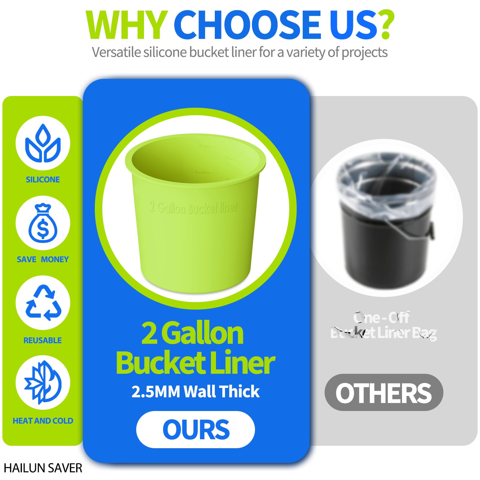 HAILUN SAVER - 2 Gallon Bucket Liner for Concrete Mix and Mud (Green 2 Gallon)