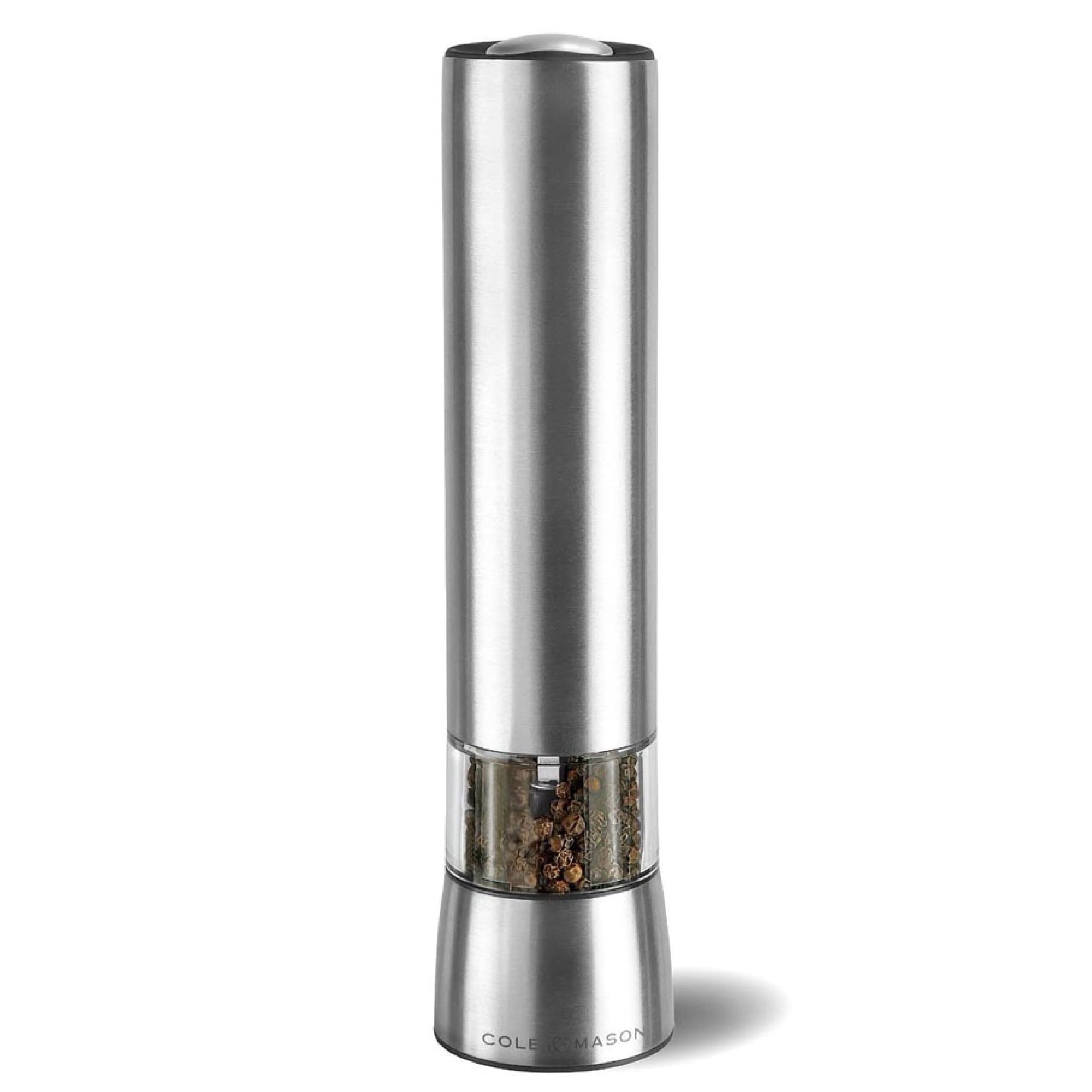 Cole & Mason Hampstead Electronic Pepper Mill - Electric Pepper Grinder Set - Adjustable Electric Spice Grinder - Kitchen Tool & Gadget - Hand Wash - Stainless Steel