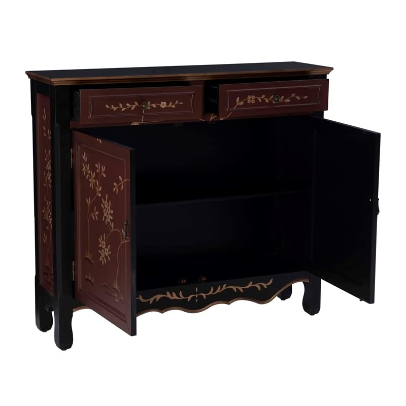 BOWERY HILL Narrow Console Table with Drawers and Doors for Living Room, Tall Wood Table for Behind The Sofa, Hand Painted, Red
