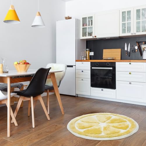Beyond Deco Lemon Kitchen Decor Rug 35” inches, Hand Tufted Trendy Aesthetic Decorative Soft Area Rugs - Non Slip Hypebeast Machine Washable Anime Kawaii Bathroom Rug, Fruit Bath Mat