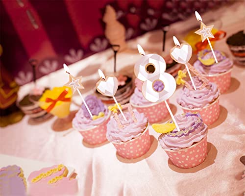 Pink Number 7 Candles and Star Heart Candles 2.76 inch Number Candles for Birthday Cakes 3D Diamond Shaped for Cake Decorations(Pink Candle 7)