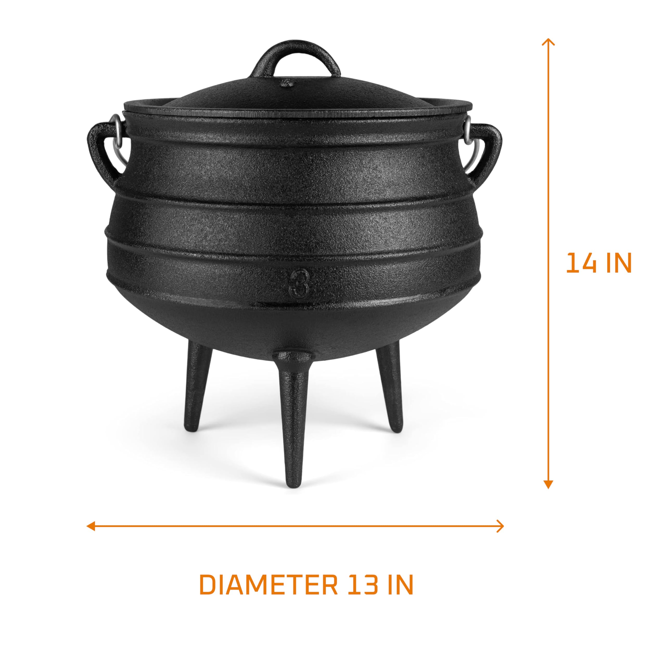 Bruntmor Pre-Seasoned Cast Iron Cauldron | African Potjie Pot with Lid | 3 Legs for Even Heat Distribution - Premium Camping Dutch oven Cookware for over-the-fire Cooking - 8 Quarts (Large)