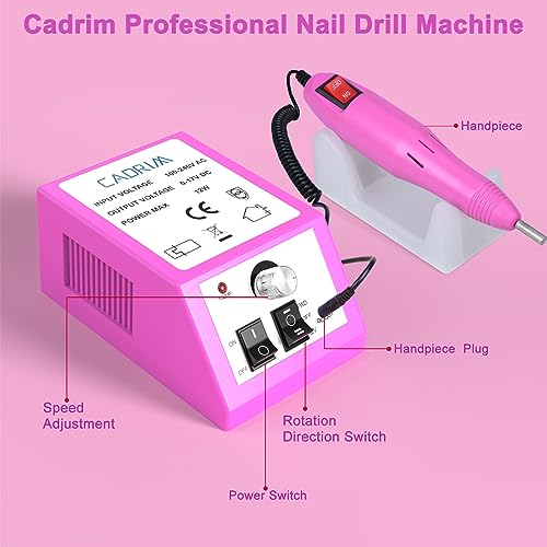 Electric Nail Drill, Cadrim Nail Drill Machine, Nail Electric Drill for Acrylic Nails Gel Nail Glazing Nail Drill Nail Art Polisher Sets Glazing Nail Drill Fast Manicure Pedicure, Pink