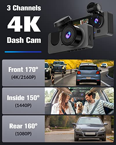 Dash Camera for Cars,4K Car Camera Full HD Dash Cam Front Rear with Free 32GB SD Card,Built-in Super Night Vision,2.0'' IPS Screen,WDR, 24H Parking Mode, Loop Recording