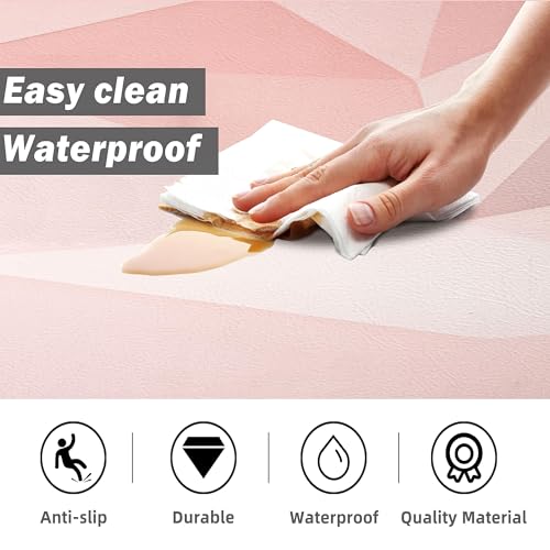 chiinvent Pink Kitchen Rug Set of 2, Anti-Fatigue Pink and Grey Marble Kitchen Mat, Non-Slip Waterproof Comfort Standing PVC Kitchen Mats for Floor, Memory Foam Cushioned Rugs,17.3"x28"+17.3"x47"