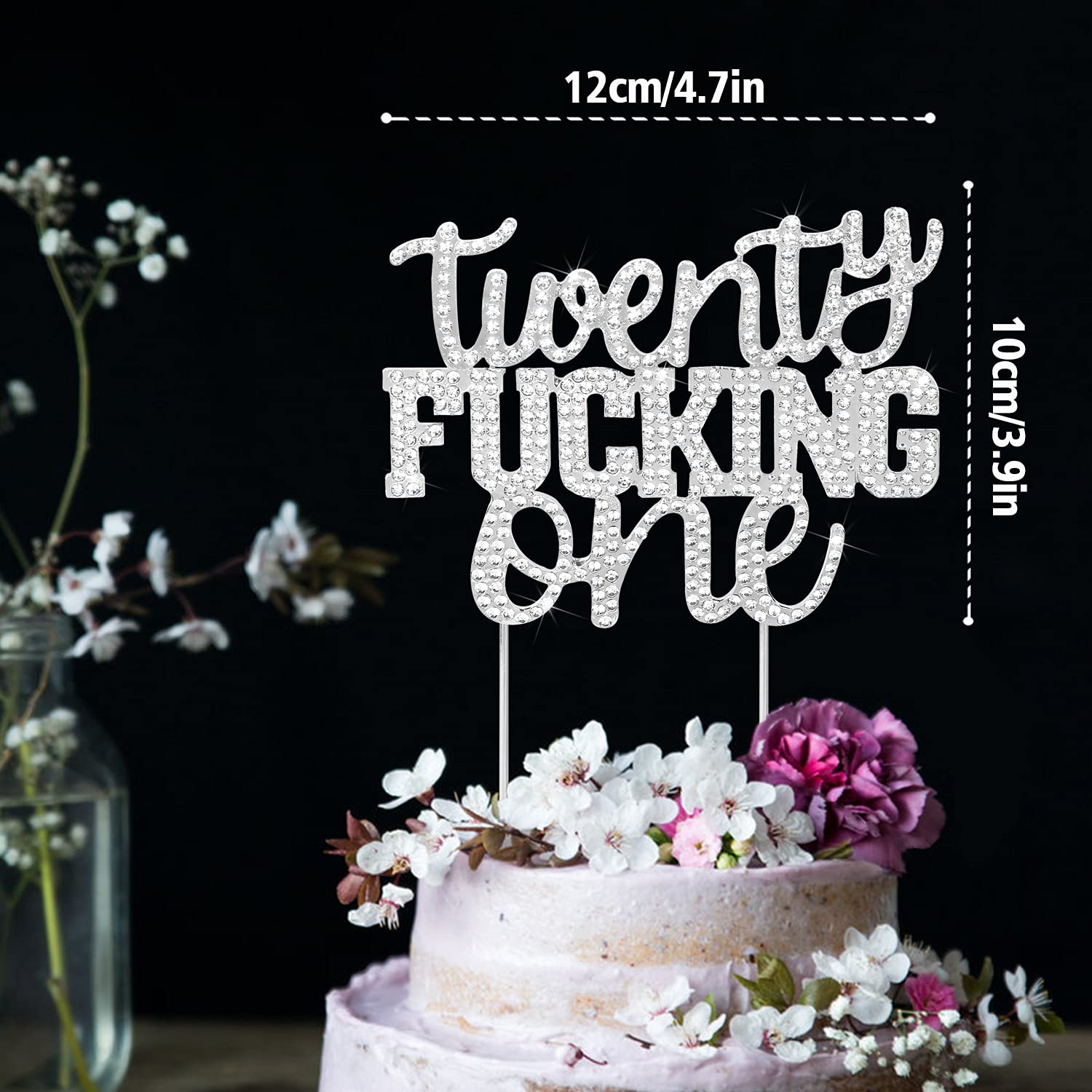LINGTEER Happy 21st Birthday Silver Rhinestone Cake Topper - Cheers to 21 Years Old Birthday Party Cake Centerpieces Topper Decorations Gift Sign.