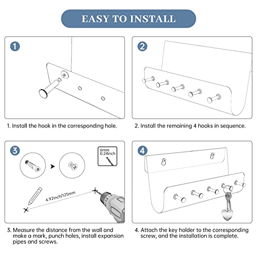 NiHome Silver Wall-Mounted Entryway Organizer - Mail Holder, Key Rack and Hanger with 5 Hooks for Home, Office, Hallway and Mudroom