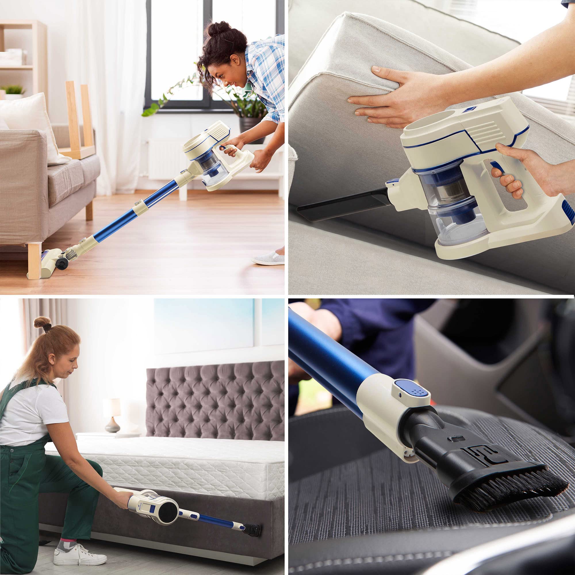 BRITECH Cordless Lightweight Stick Vacuum Cleaner, 250W Motor for Powerful Suction 30min Runtime, LED Display Screen & Headlights, Great for Carpet Cleaner, Hardwood Floor & Pet Hair (White)