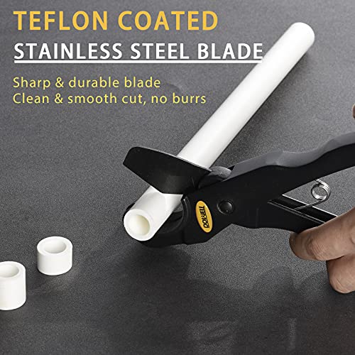 DOWELL PVC Pipe Cutter Spring Drive Pipe and Tube Cutter Cutting Tool Teflon Blade for Pex PVC PPR Plastic Pipe Outer-Dia upto 1-1/4inch 0-32mm HY040303
