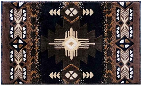 South West Native American Door Mat Area Rug Design C318 Black (24 Inch X 40 Inch)