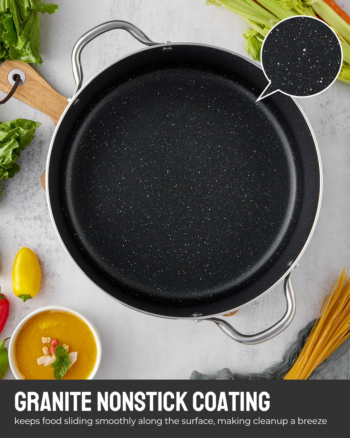 BEZIA 10 Quart Cooking Pot, Large Non Stick Induction Stock Pot with Lid, All Stove Compatible, 10 QT Aluminum Soup/Stew Pot For Large-batch Cooking, Grey